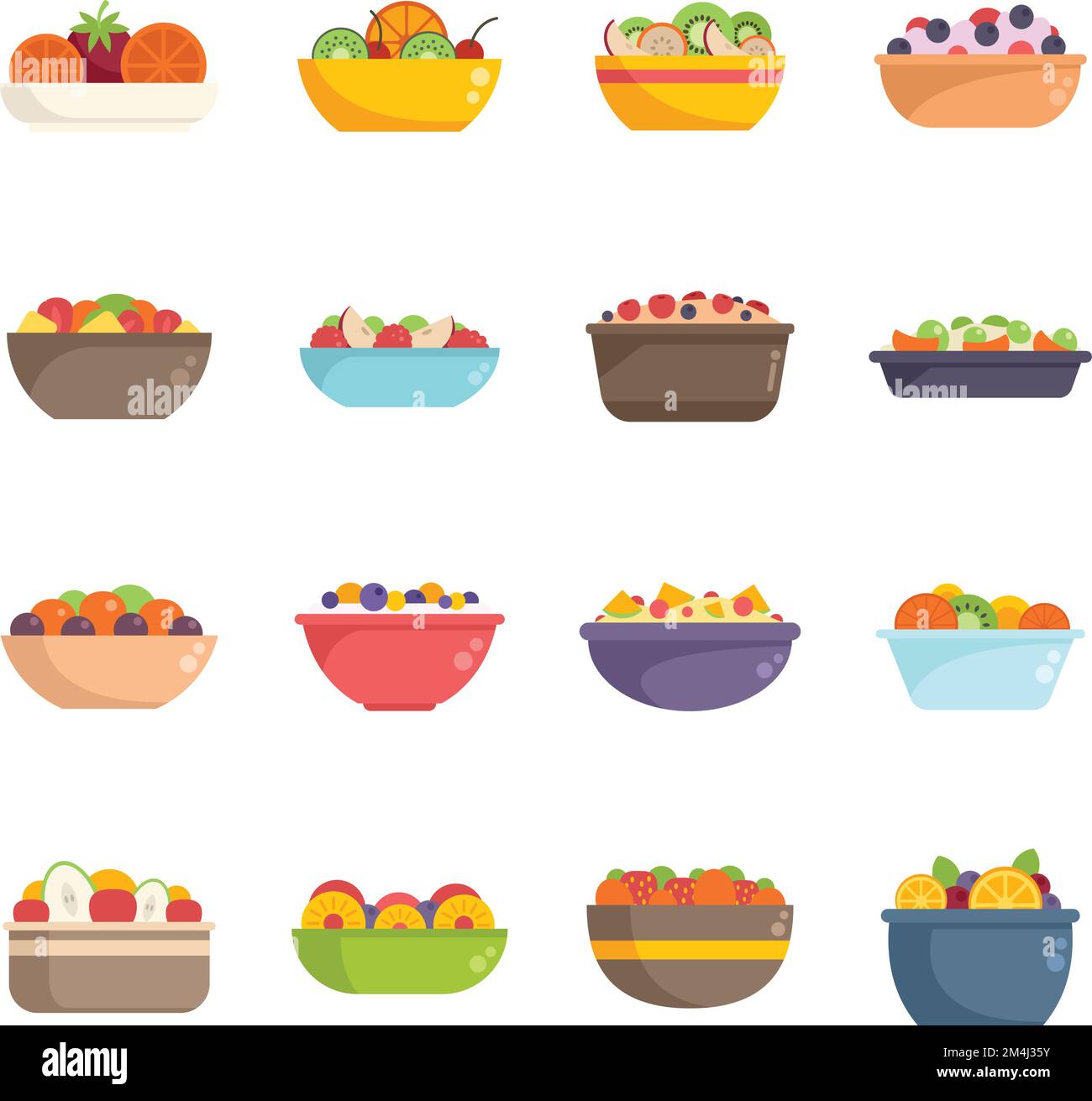 Fruit salad icons set flat vector. Meal calorie. Fresh food isolated ...