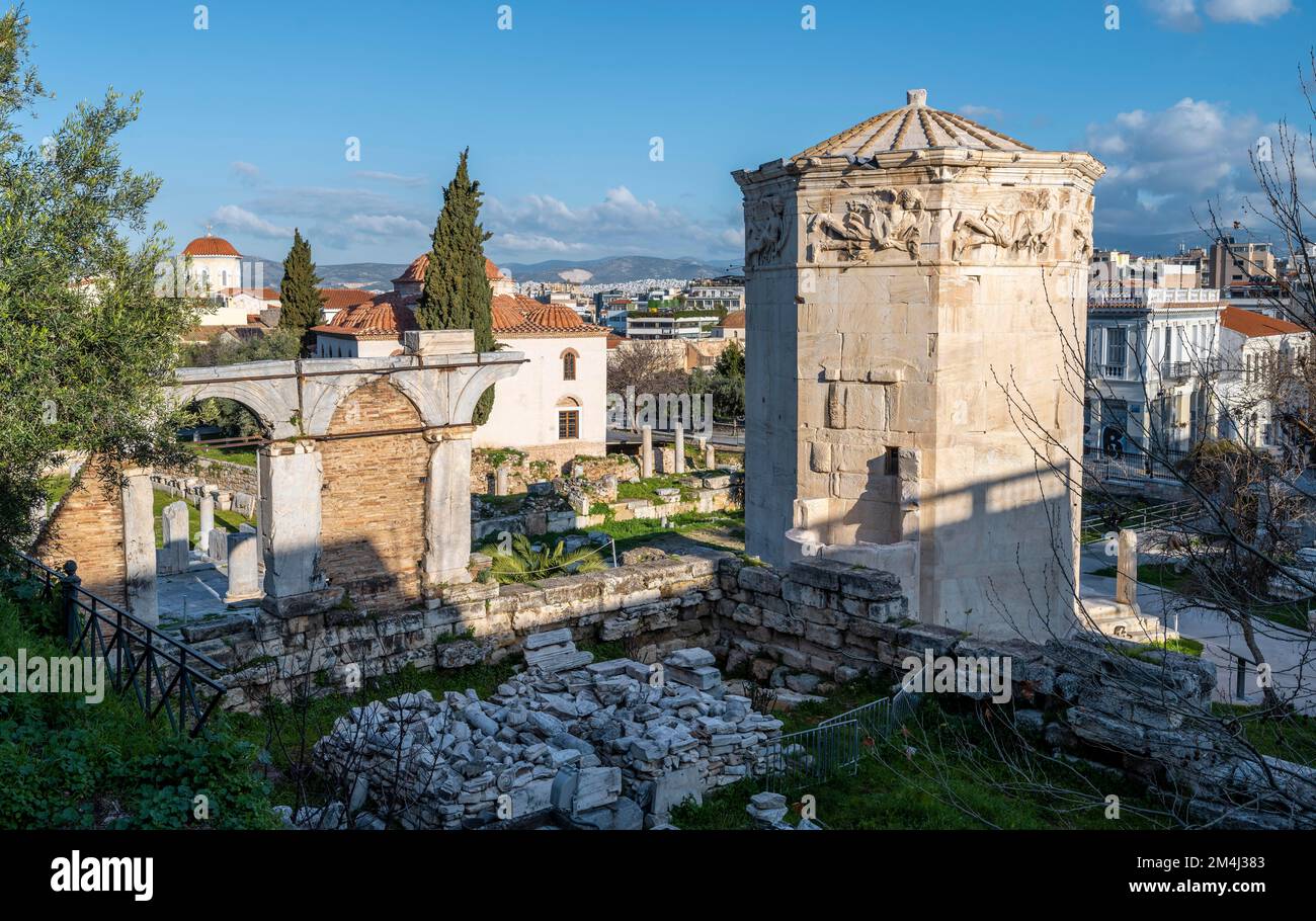 Tower of the Winds, Ruins of the Roman Agora, Old Town of Athens ...