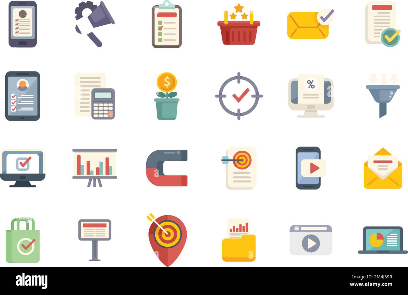 Marketing filled icons set flat vector. Direct sales. Mail cart ...