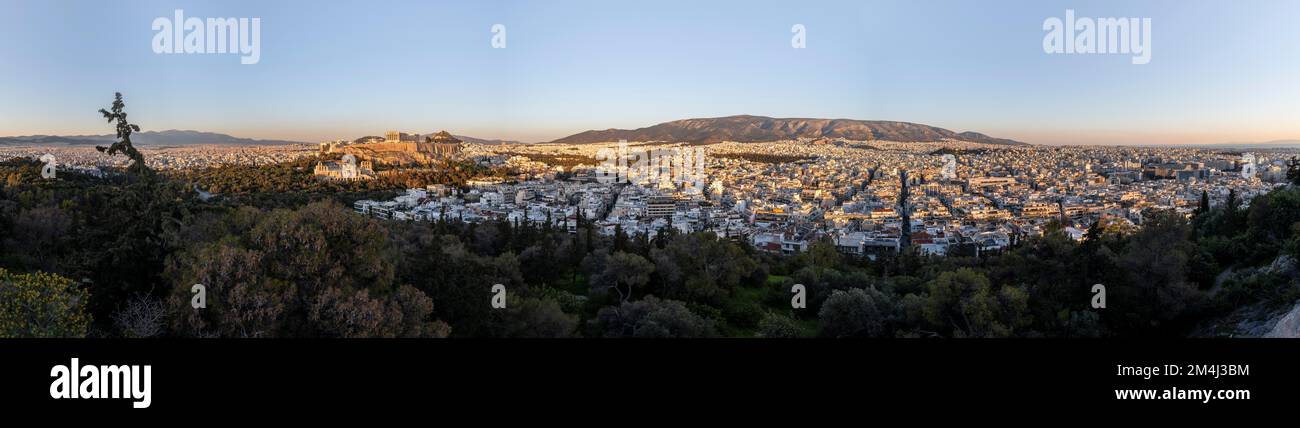 City panorama, Parthenon temple, ancient tourist landmark on the ...