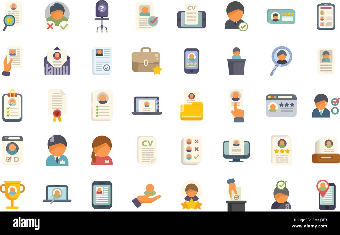 Candidate icons set flat vector. Work team. Man job isolated Stock ...