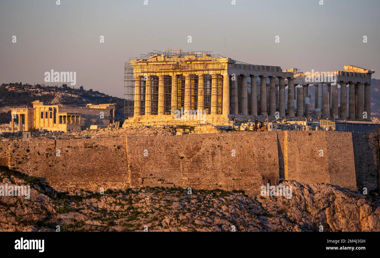 Parthenon Temple, ancient tourist landmark on the Acropolis of Athens ...