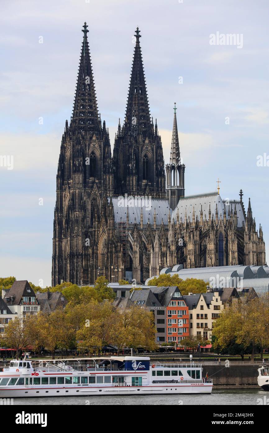 View from the Rhine bank Cologne Deutz over the Rhine to the Cologne ...