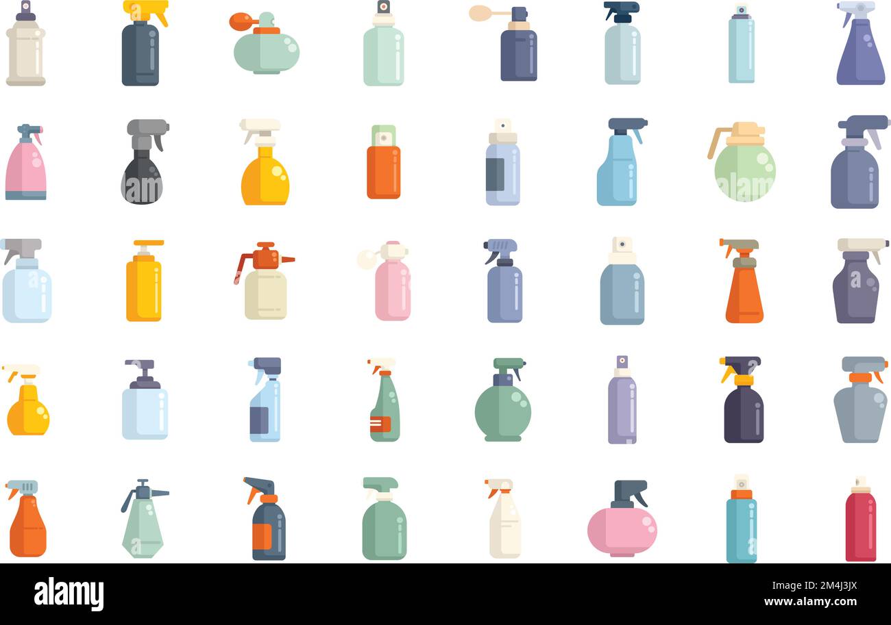 Spray bottle icons set flat vector. Sprayer cleaner. Mist air isolated ...