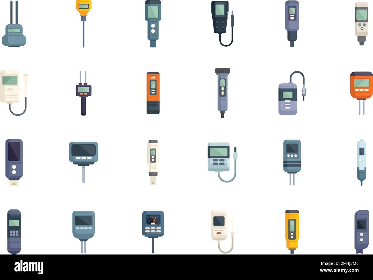 Ph meter icons set flat vector. Chemical acid. Biology meter isolated ...