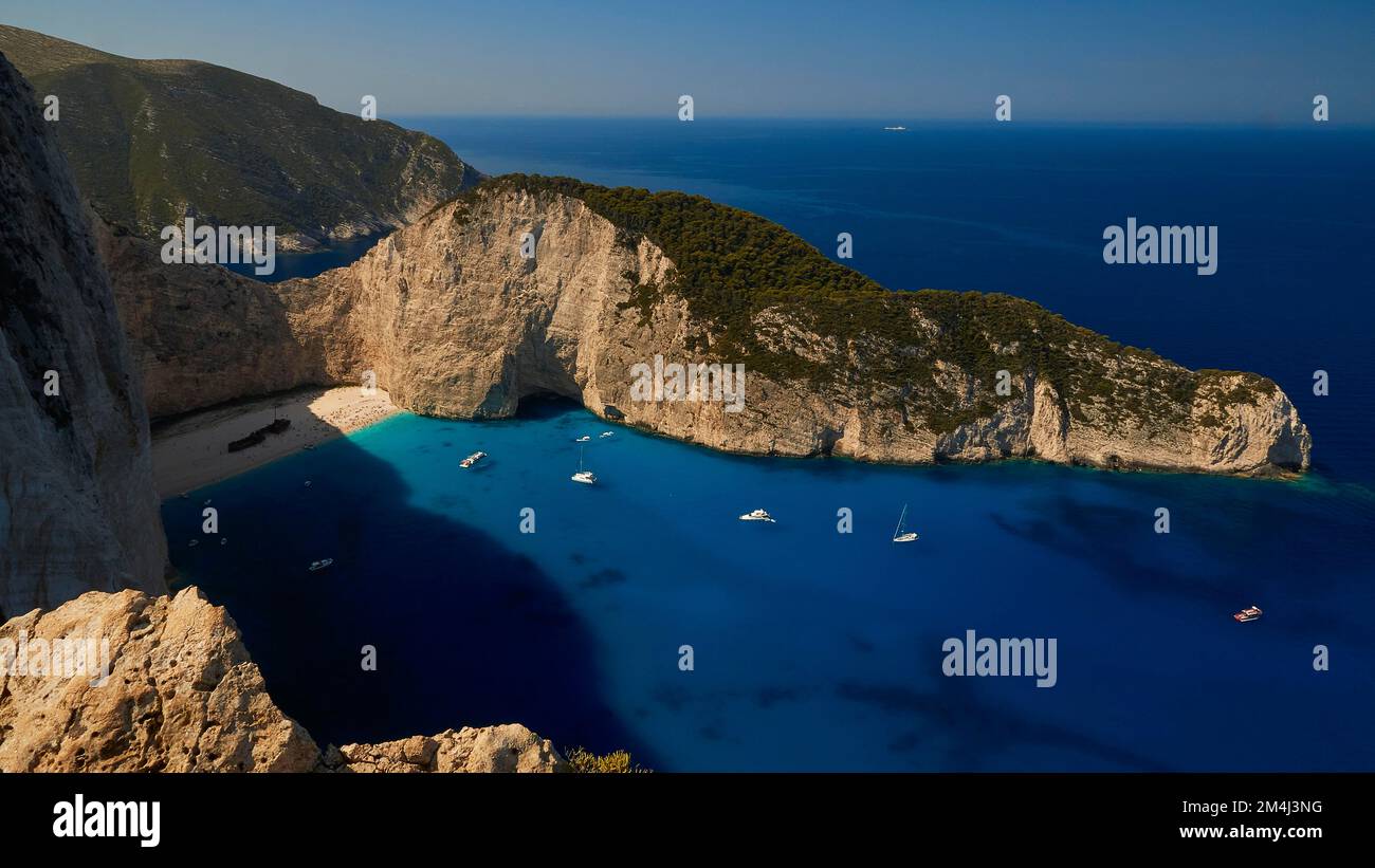 Paralia Navagio, Shipwreck Beach, rocky cliff, shipwreck MV Panagiotis ...
