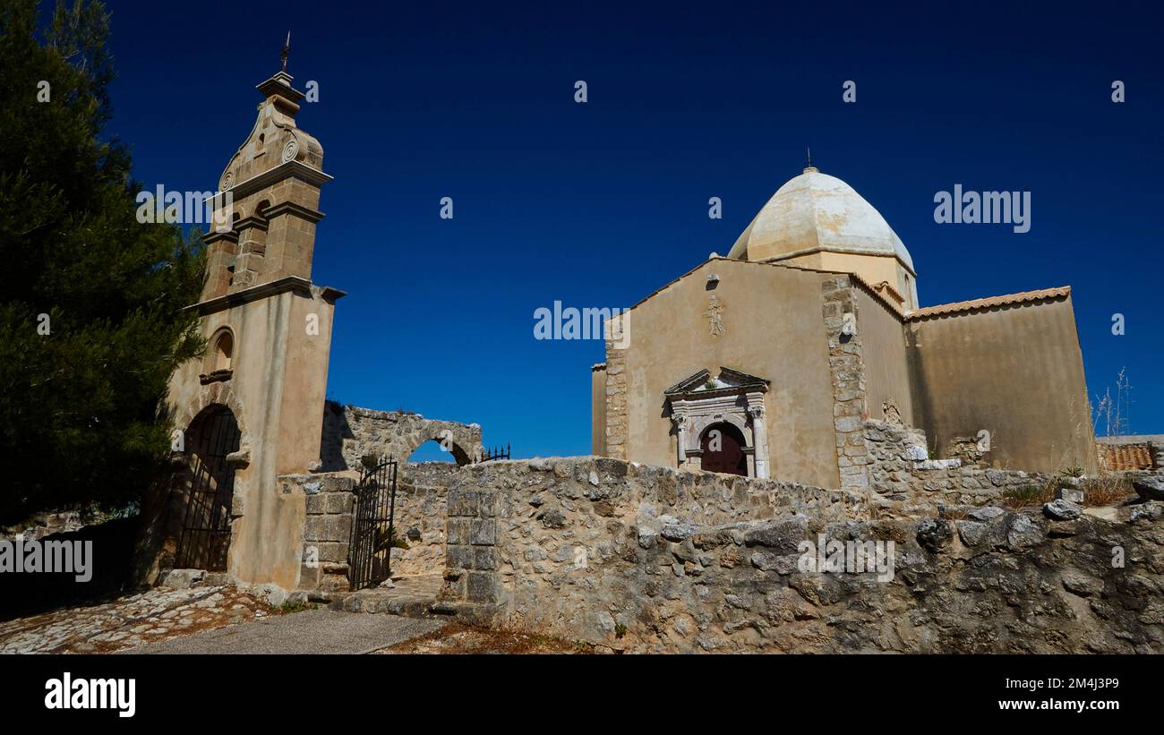 Mountain near Zakynthos town, Monte Yves, monastery on the summit ...