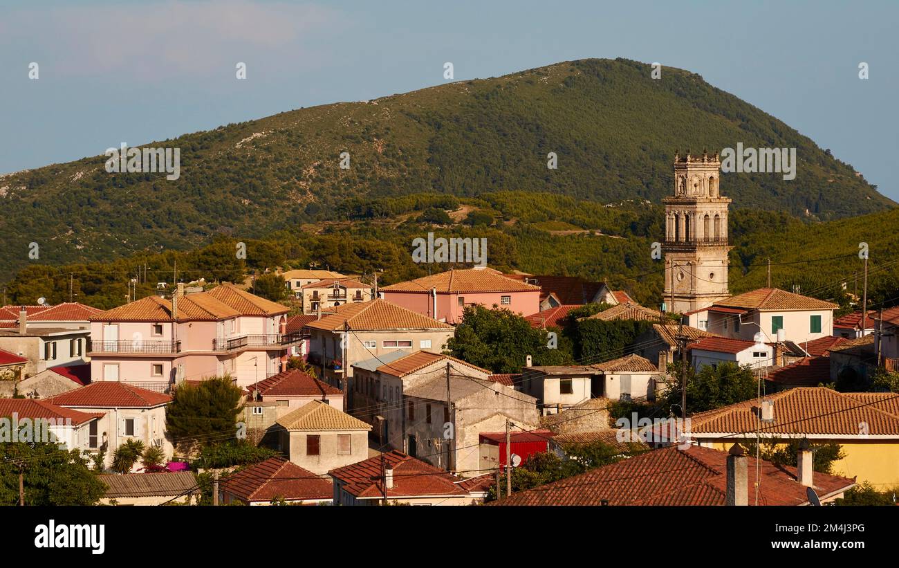 Village of Kiliomenos, village view, High square church tower ...