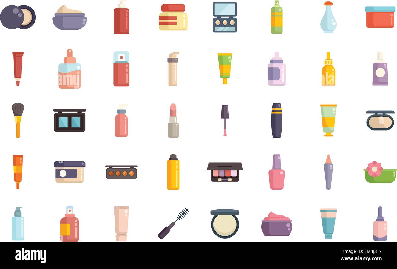 Korean cosmetics icons set flat vector. Aloe avocado. Bio mask isolated ...