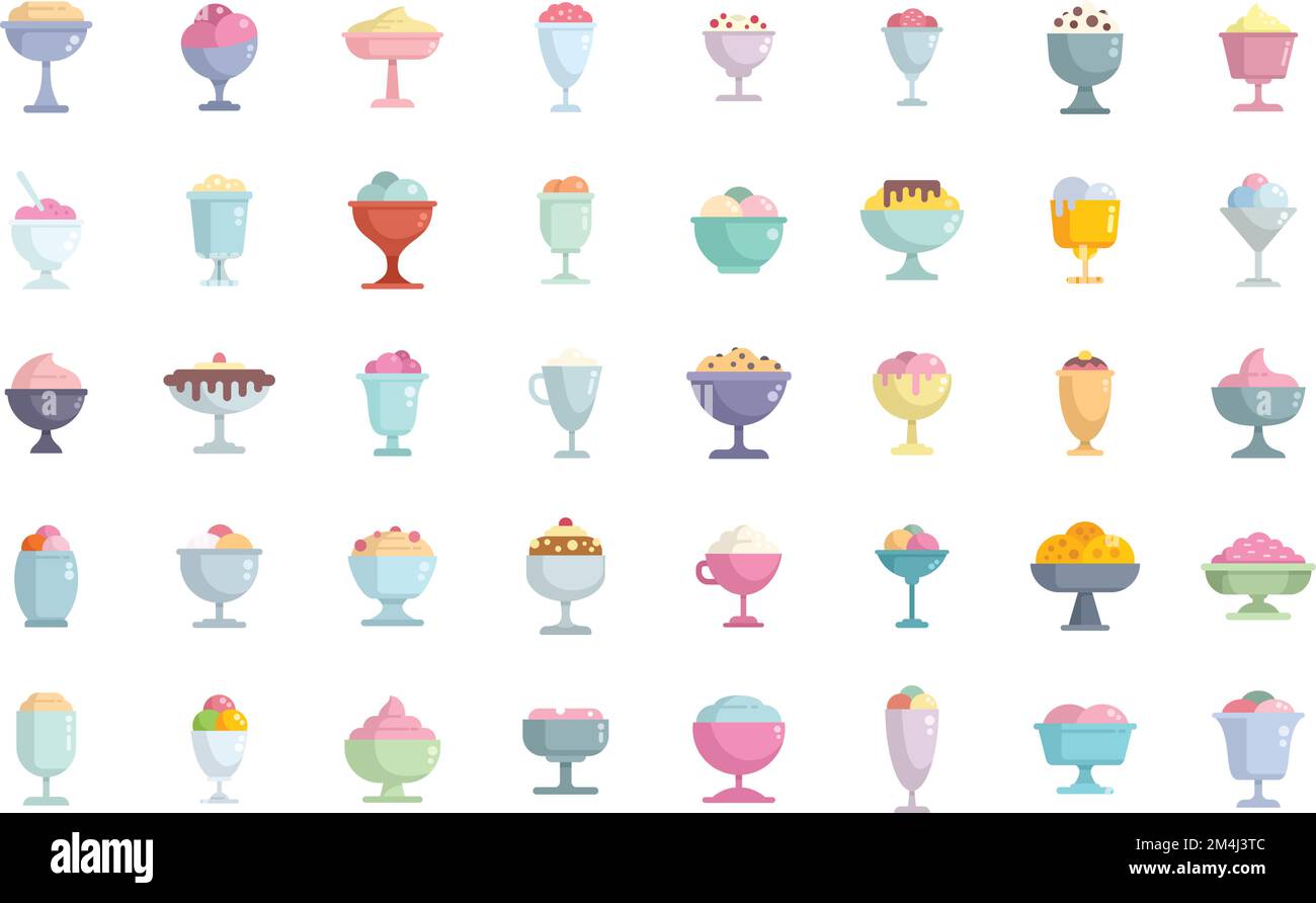 Gelato bowl icons set flat vector. Ice cream. Conce cup isolated Stock ...