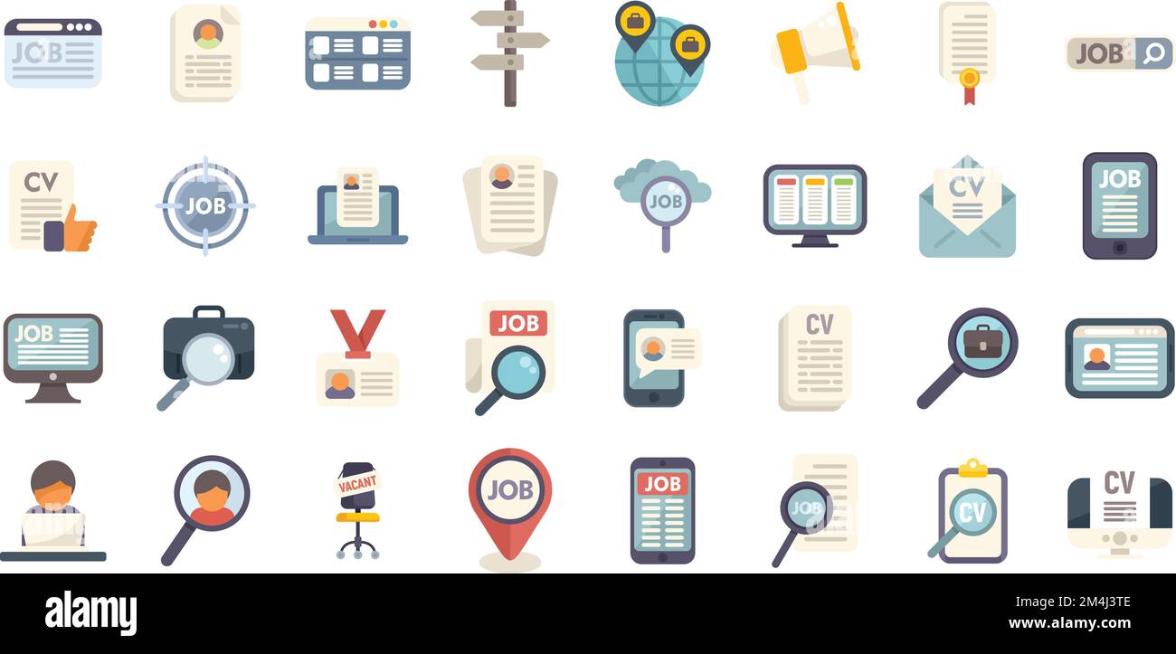 Seeking job icons set flat vector. Covid job. Lost bad isolated Stock ...