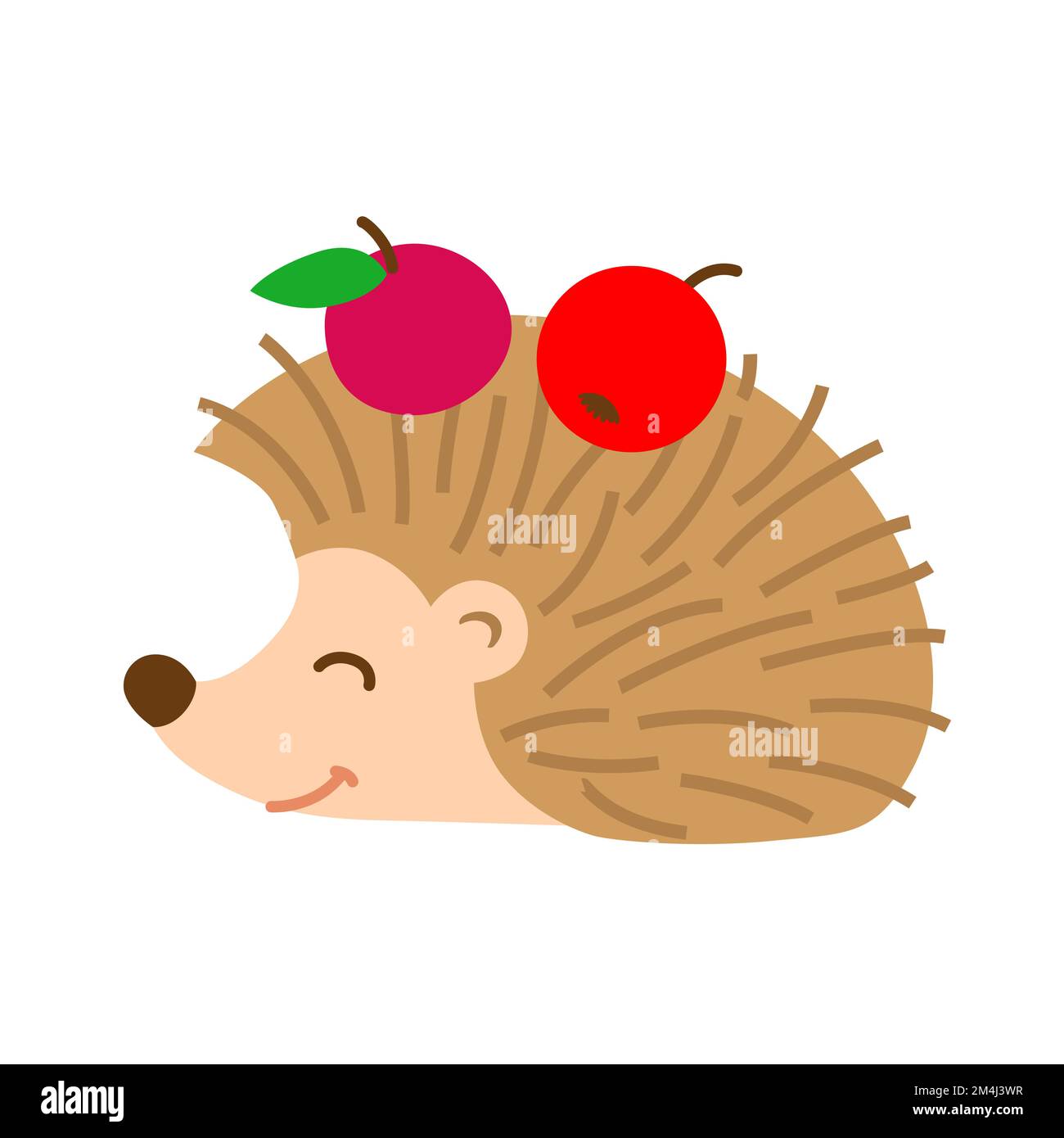 Funny forest animal in a cartoon style. Cute hedgehog with red apples ...