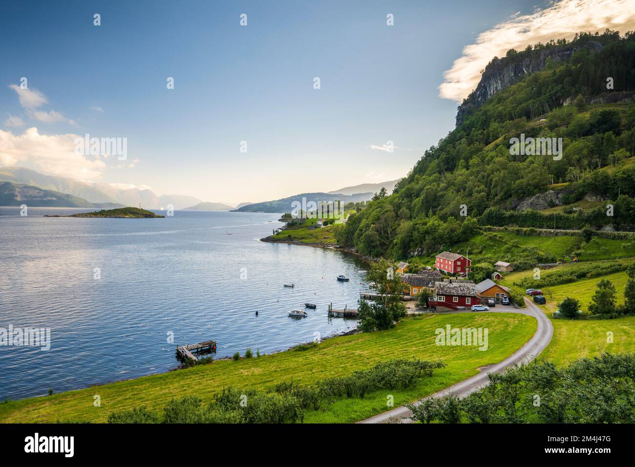 Typical houses by the Hardangerfjord, Hardanger region, Vestland ...