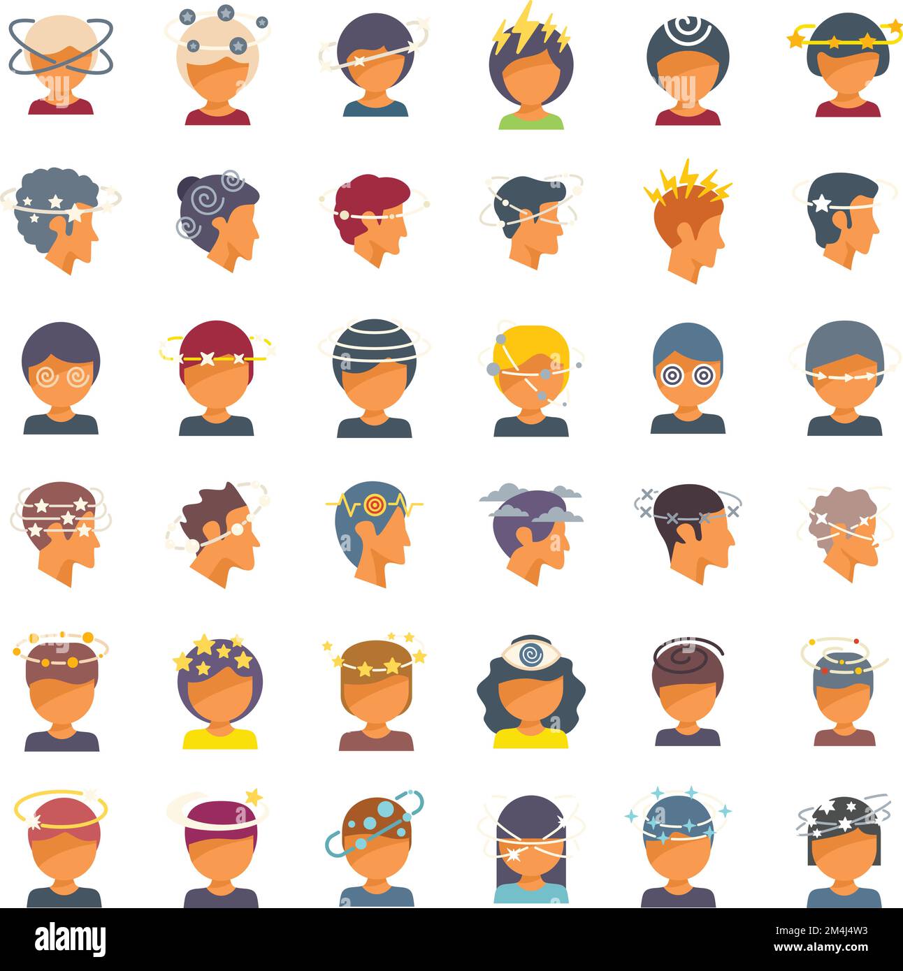 Dizziness icons set flat vector. Brain headache. Face dead isolated ...