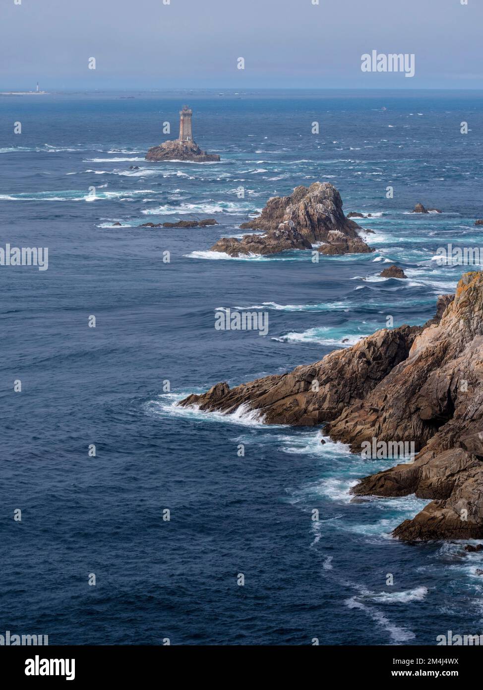 Pointe du Raz, rocky cape with the offshore lighthouses Phare de la ...