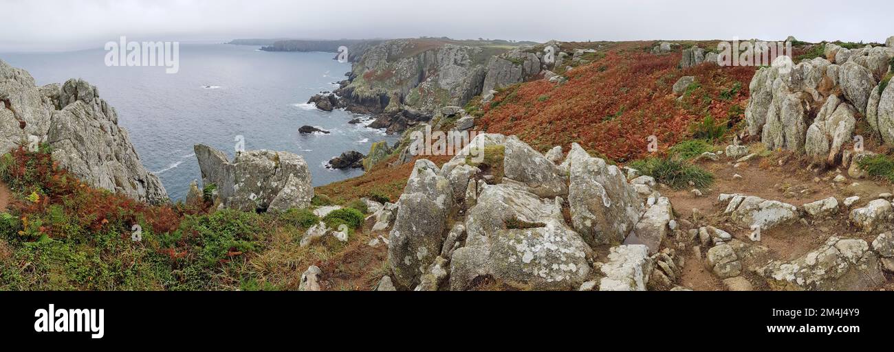 Panoramic photo of rocks and vegetation at Cape Pointe du Van, Cap ...