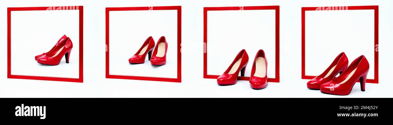 Square red frame in front of a white background. Collage, red high ...