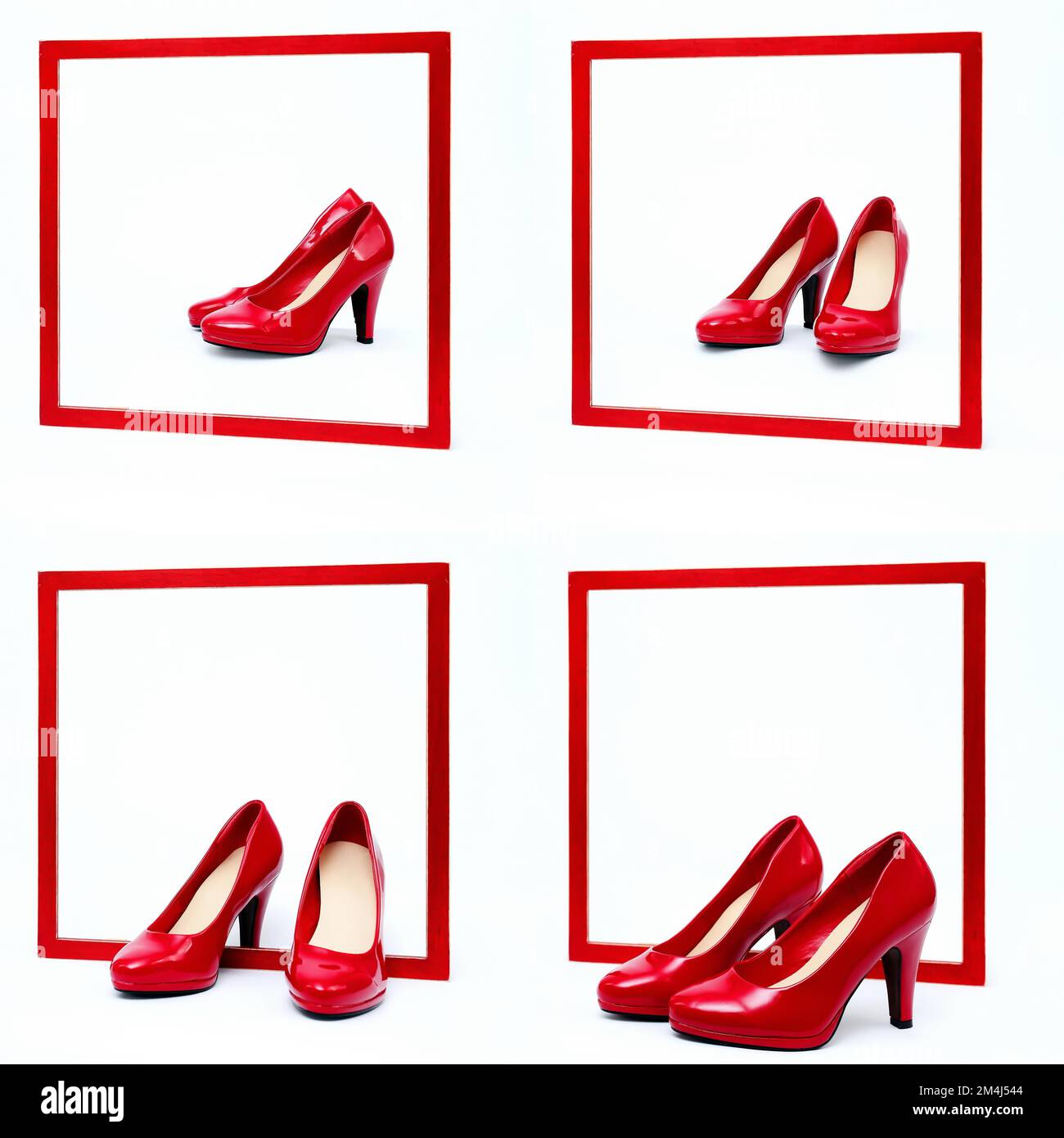 Square red frame in front of a white background. Collage, red high ...