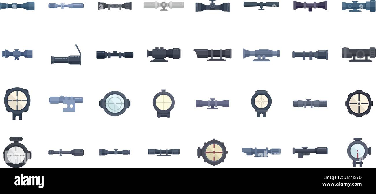 Telescopic sight icons set flat vector. Sniper scope. Target crodd ...