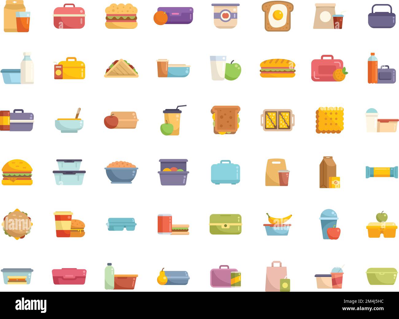 School breakfast icons set flat vector. Lunch bag. Bread break isolated ...