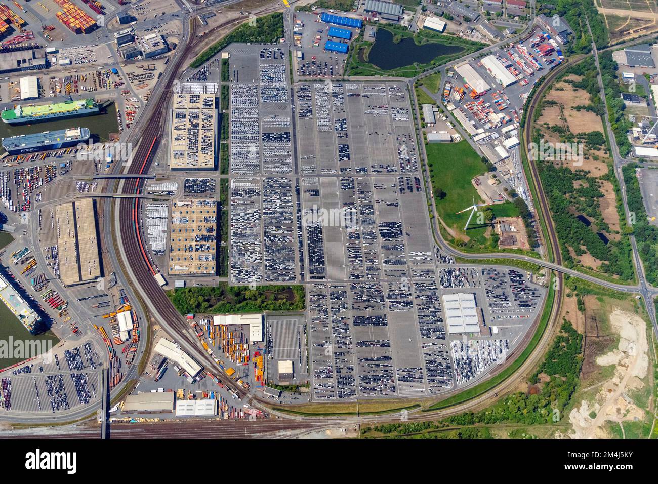 Aerial view of BLG car logistics with connection to rail and port ...