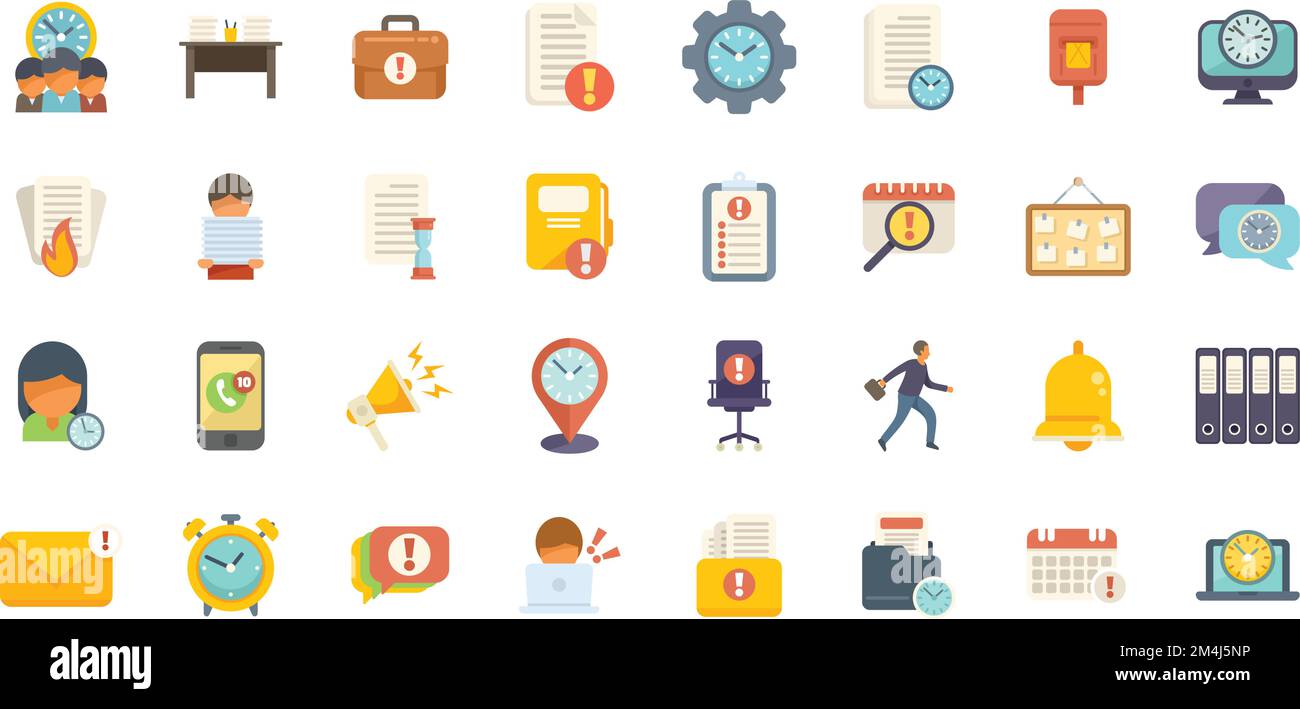 Rush job icons set flat vector. Internet boss. Adult work isolated ...