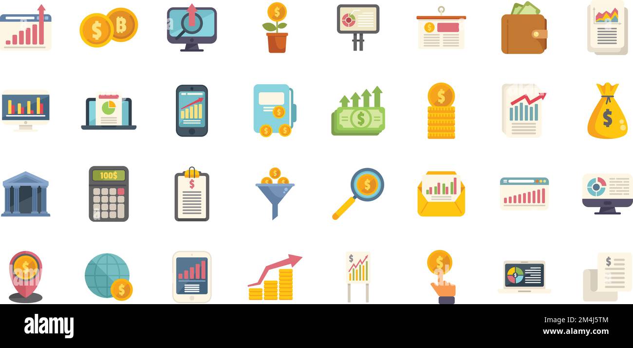 Result money icons set flat vector. Business career. Trend company ...