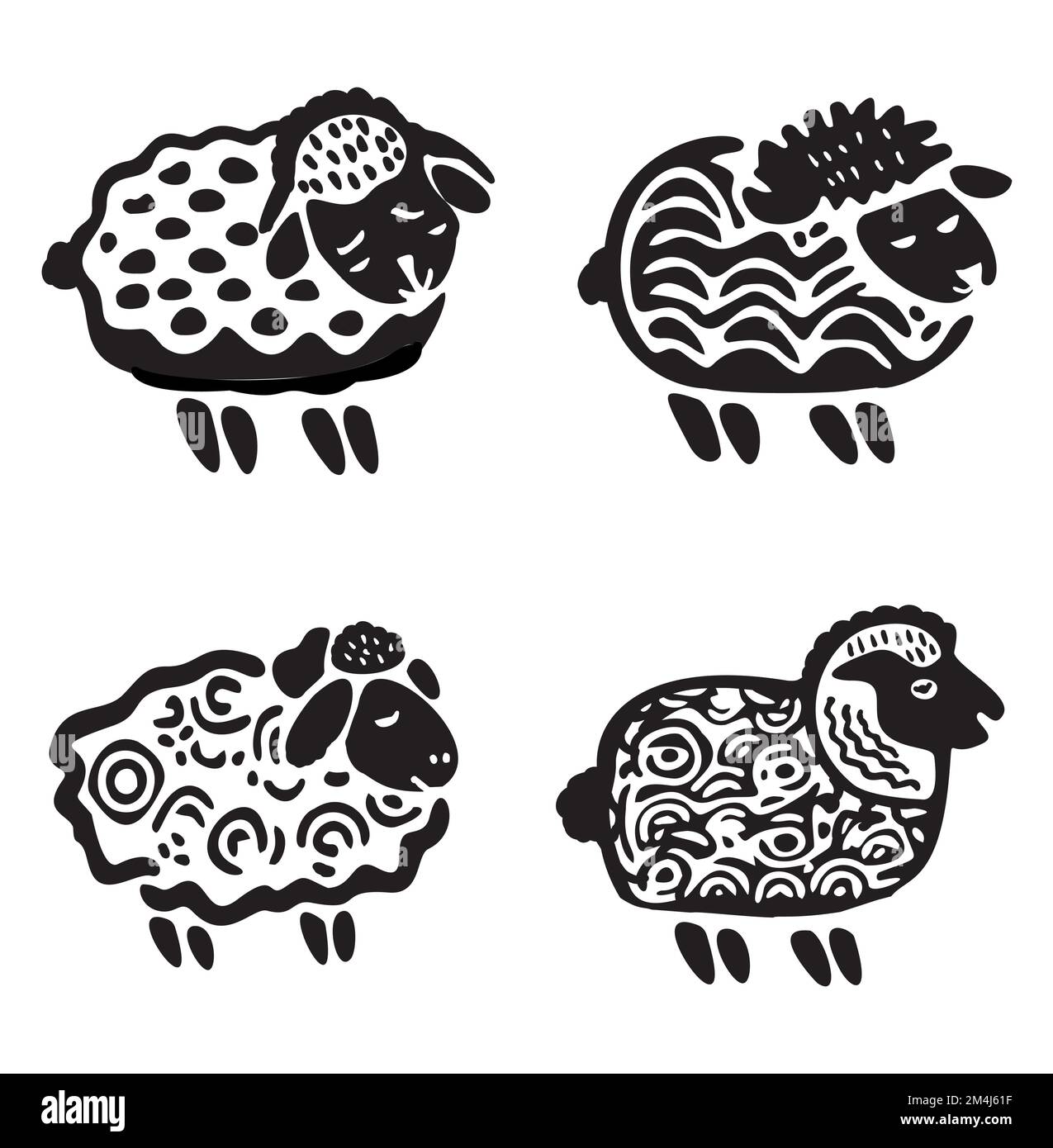 Whimsical cartoon spring sheep illustration set. Vector easter farm ...