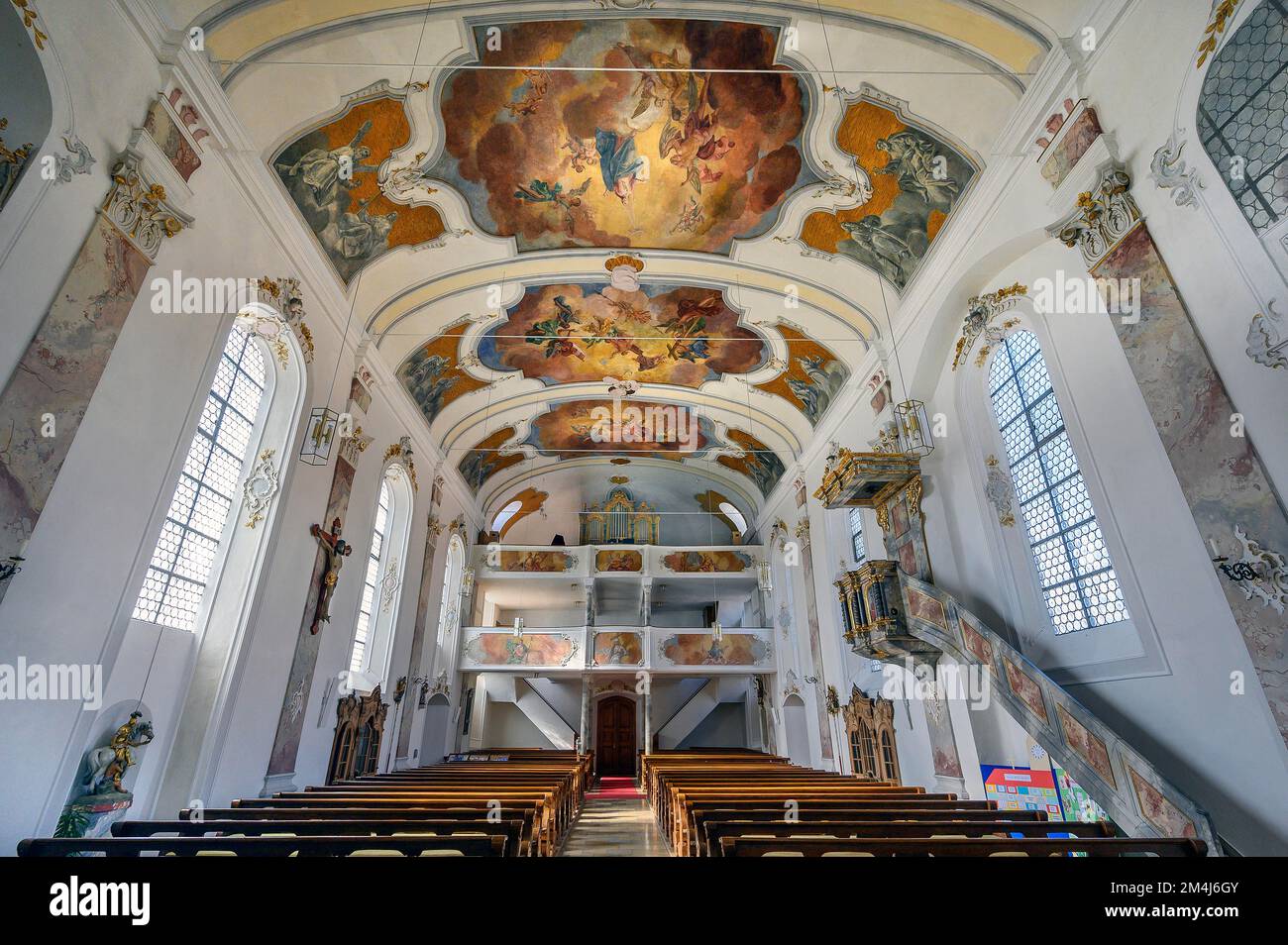Organ gallery and ceiling frescoes, Church of St. Martin and Alexander ...