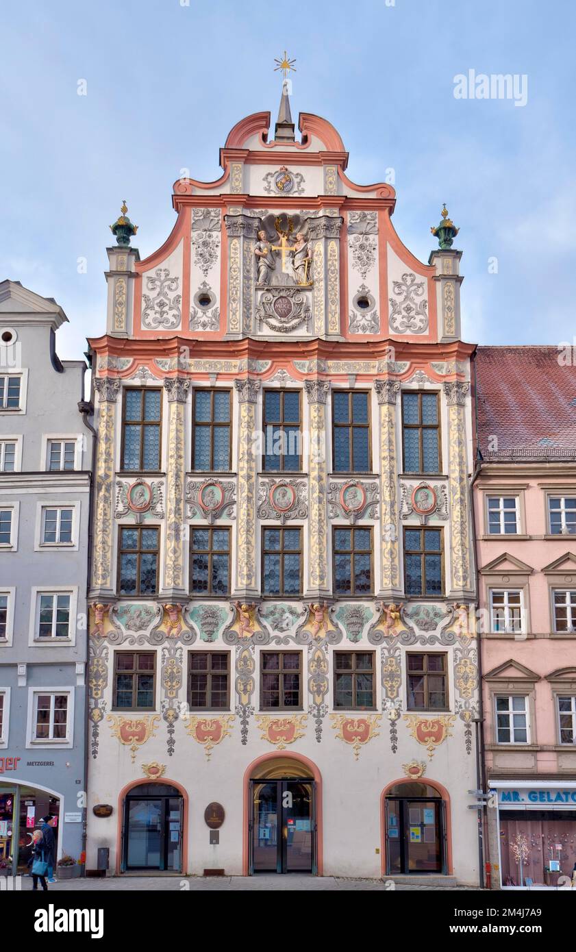 Historic town hall with a magnificent rococo facade on the main square ...