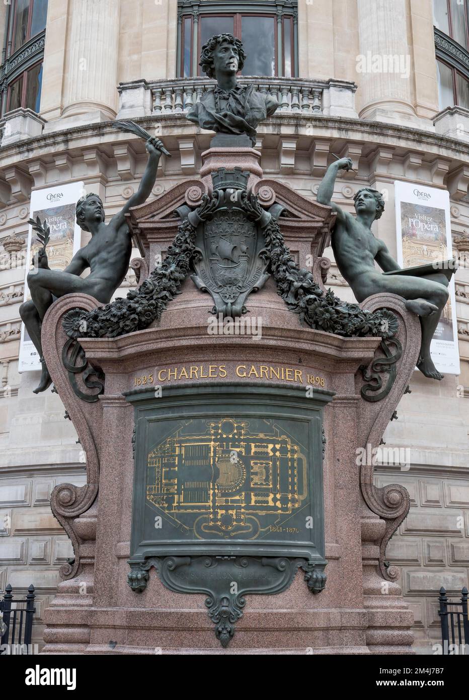 Sculpture in front of the entrance to the Opera Garnier building, Paris ...