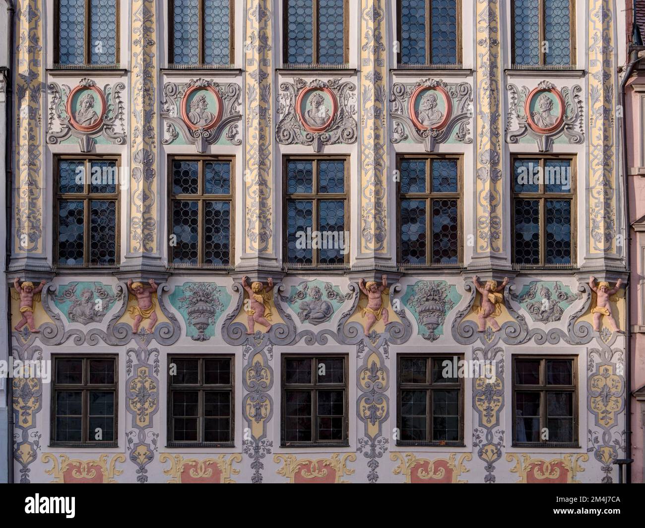 Detail Historic town hall with a magnificent rococo facade on the main ...