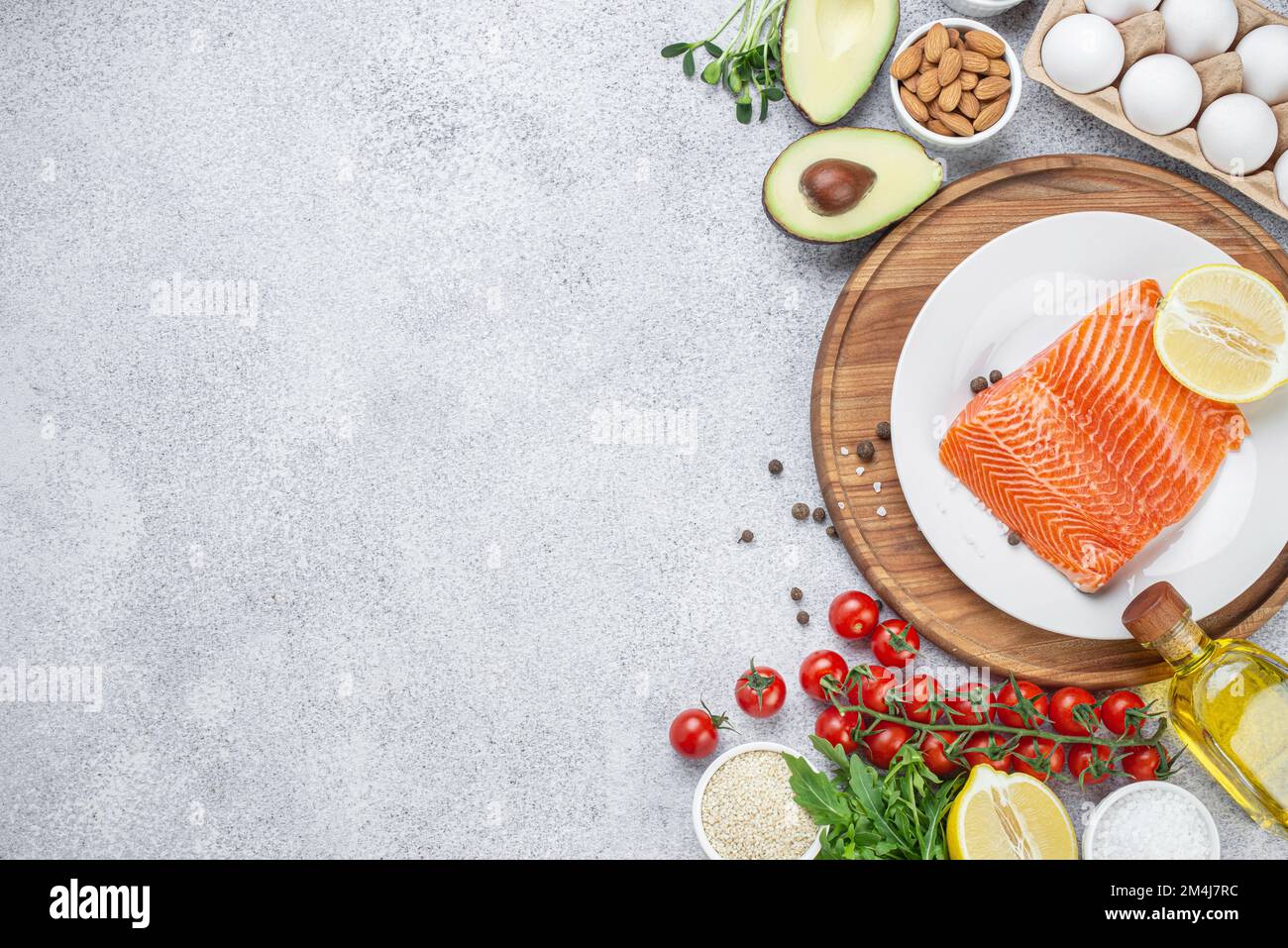 A set of products on the table for cooking. Keto diet. Low-carb diet ...