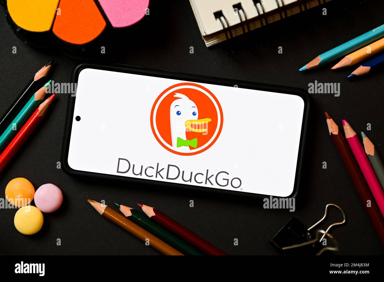 In this photo illustration a DuckDuckGO logo seen displayed on a ...