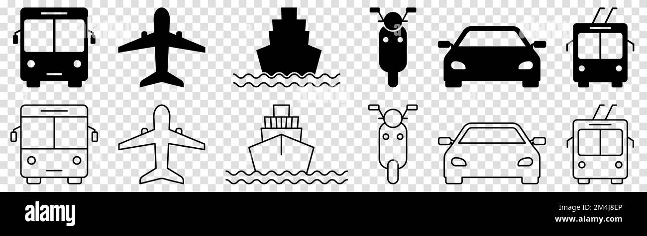 Transportation icon set. Vector illustration isolated on transparent ...