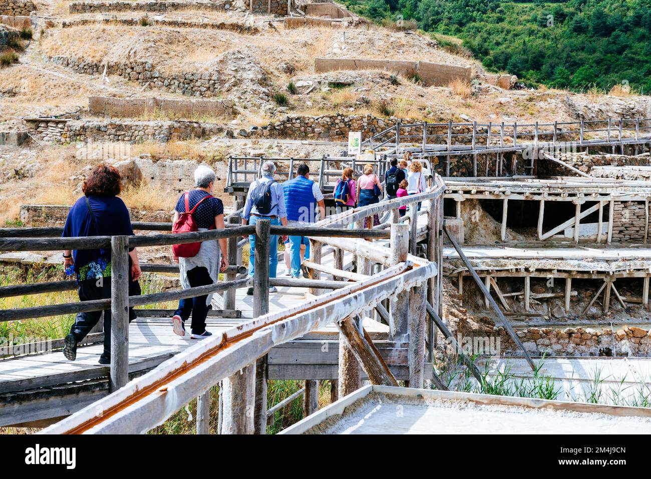 Tourists visiting the salt flats. Salt Valley of Añana. Añana, Álava ...
