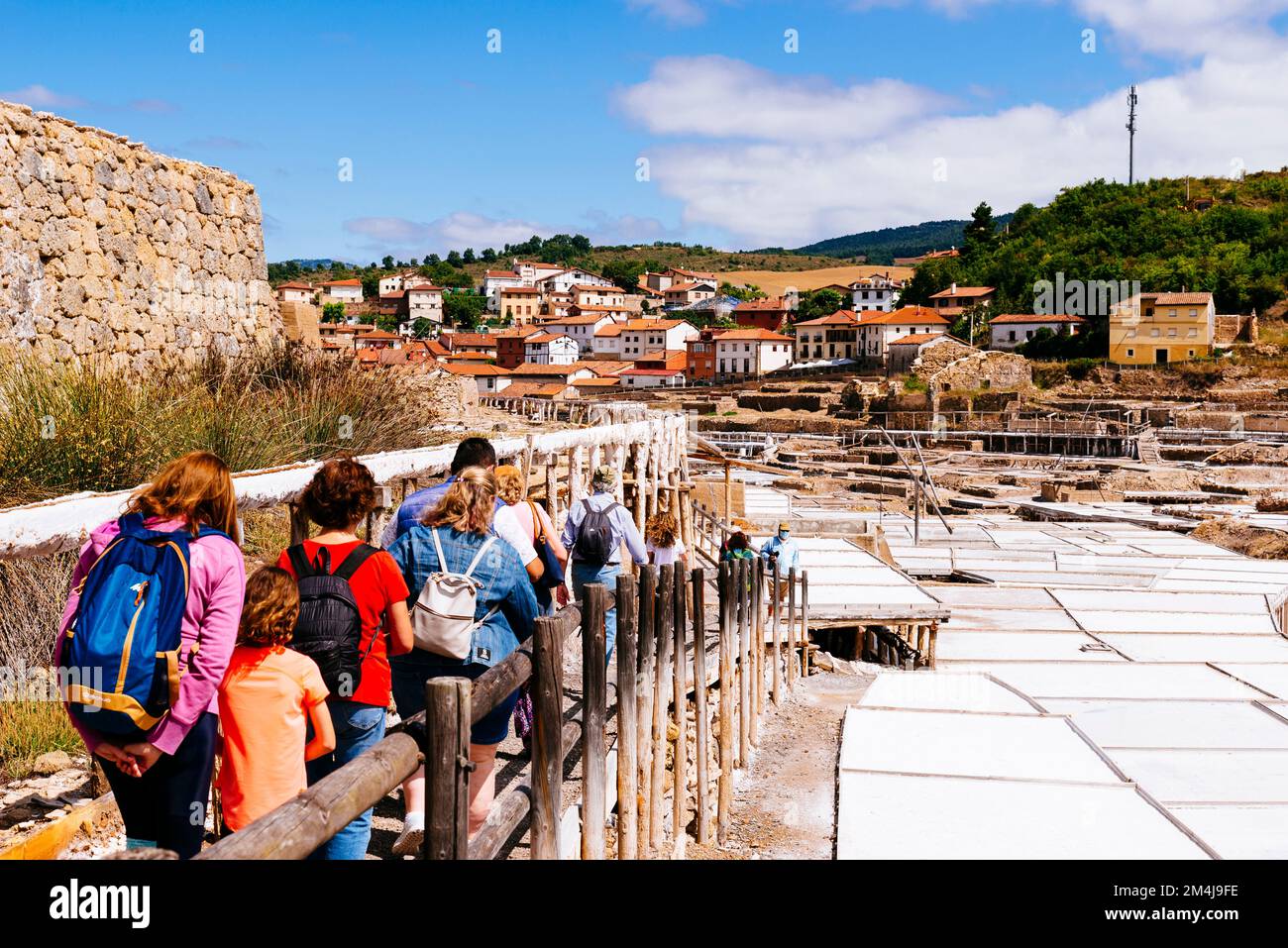 Tourists visiting the salt flats. Salt Valley of Añana. Añana, Álava ...