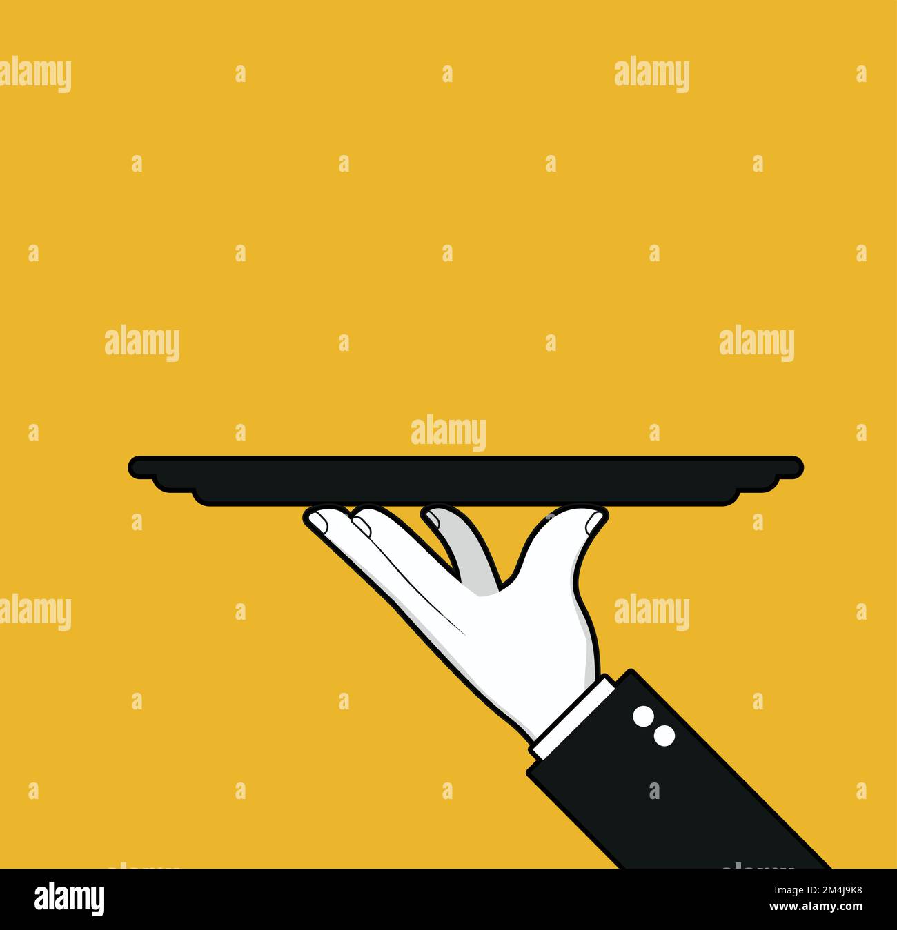 Waiter hand holding tray. Restaurant service. Vector illustration ...