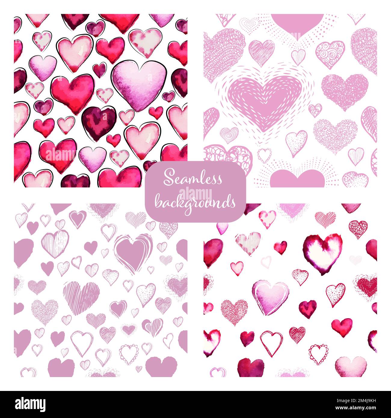Watercolor hearts seamless background. Pink watercolor heart pattern ...