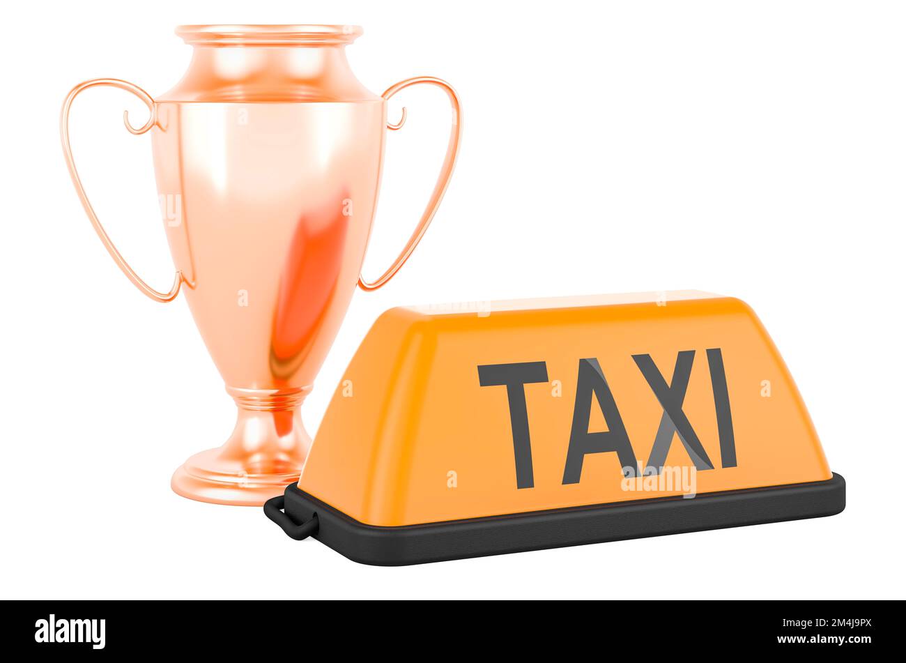 Taxi with gold trophy cup award. 3D rendering isolated on white ...