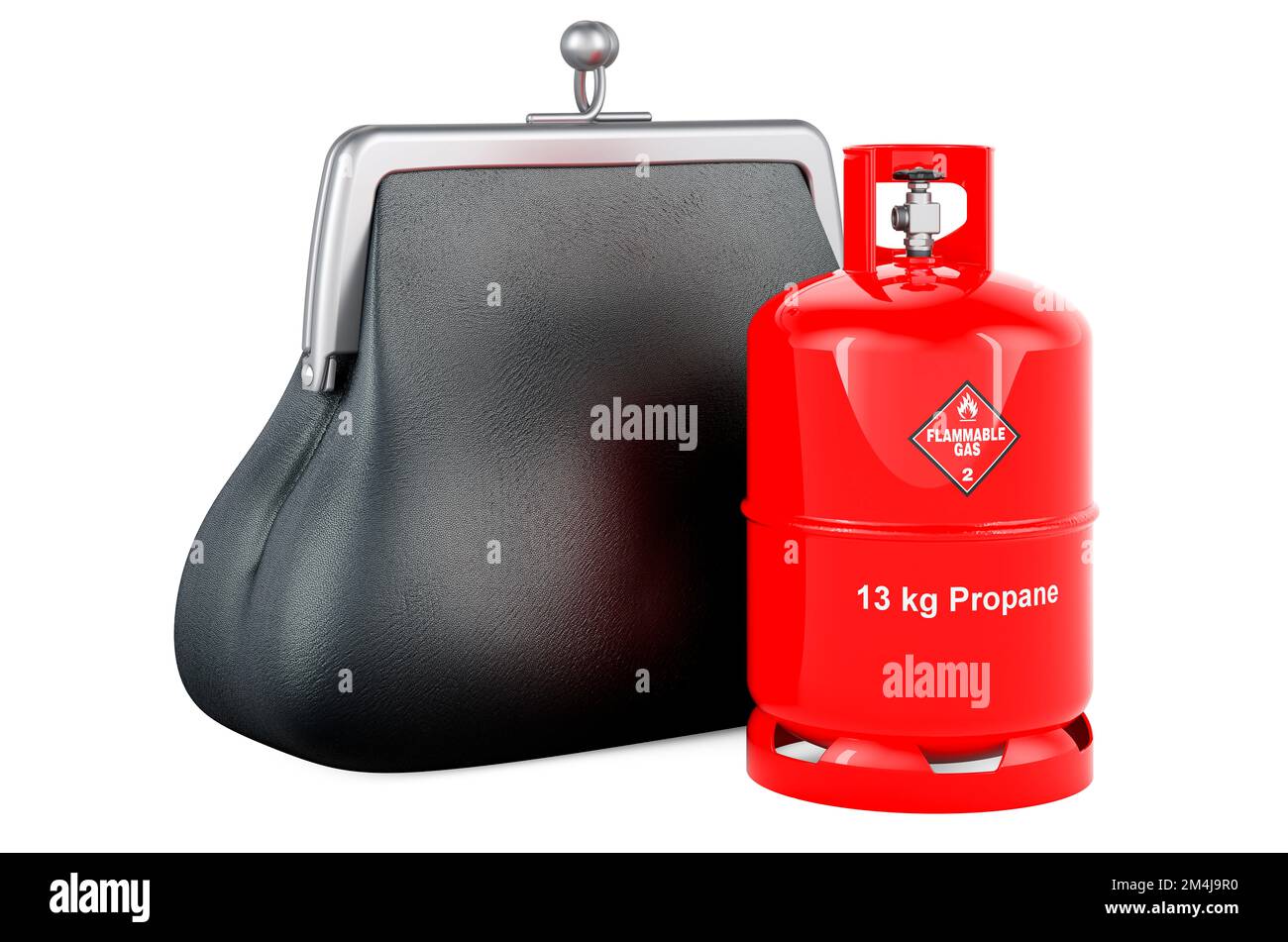 Propane cylinder with compressed gas with purse coin, 3D rendering ...