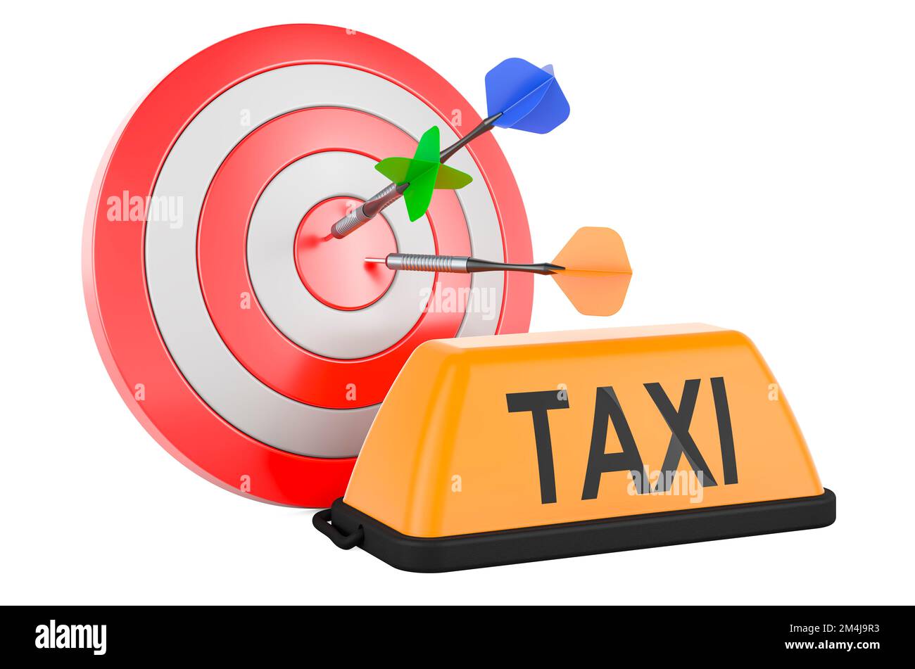 Taxi car signboard and target with arrows, 3D rendering isolated on ...