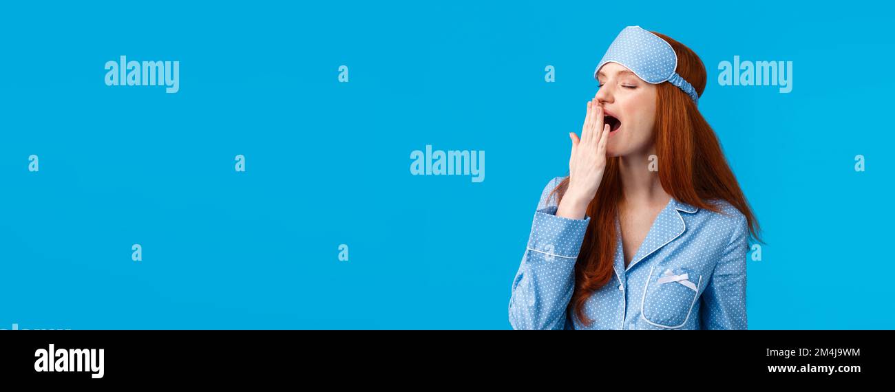 Time To Bed Sleepy And Tired Cute Sensual Feminine Redhead Woman In Nightwear Wear Pyjama And