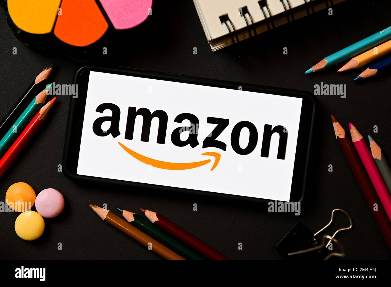 Poland. 17th Dec, 2022. In this photo illustration an Amazon logo seen ...