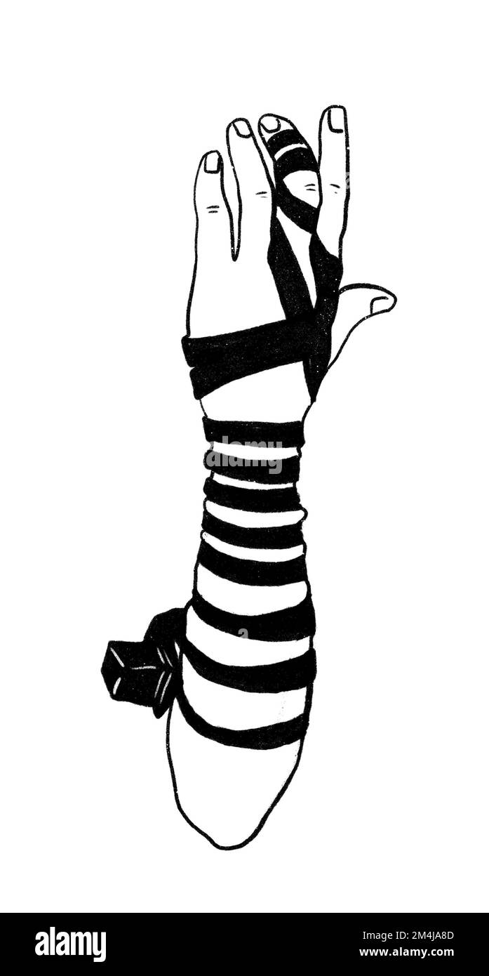 Arm wearing tefillin black and white ink sketch Stock Photo - Alamy