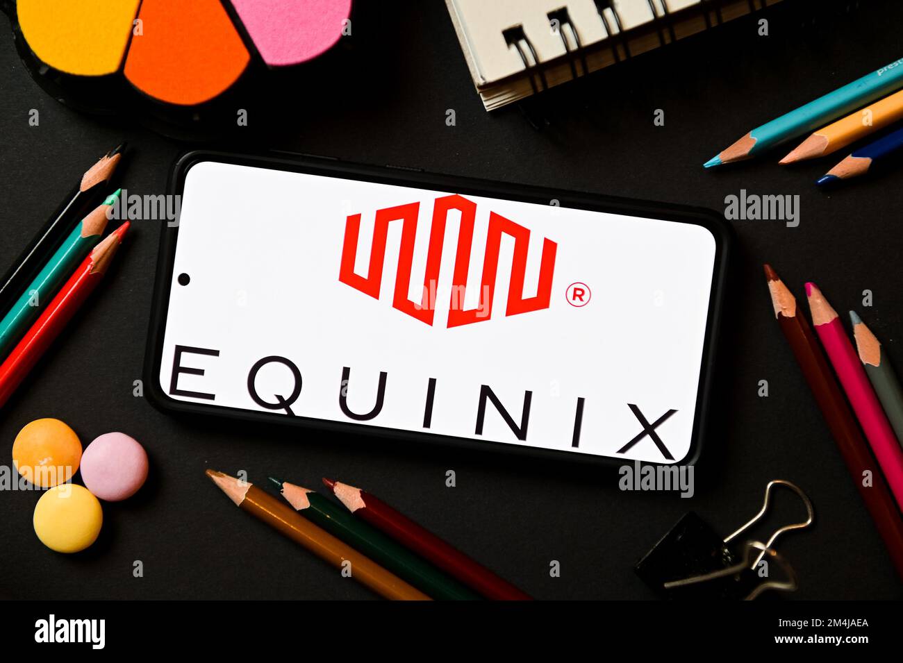 Poland. 17th Dec, 2022. In this photo illustration an Equinix logo seen ...