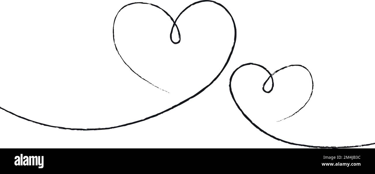 Black thin lines two love hearts on a white background - Vector ...