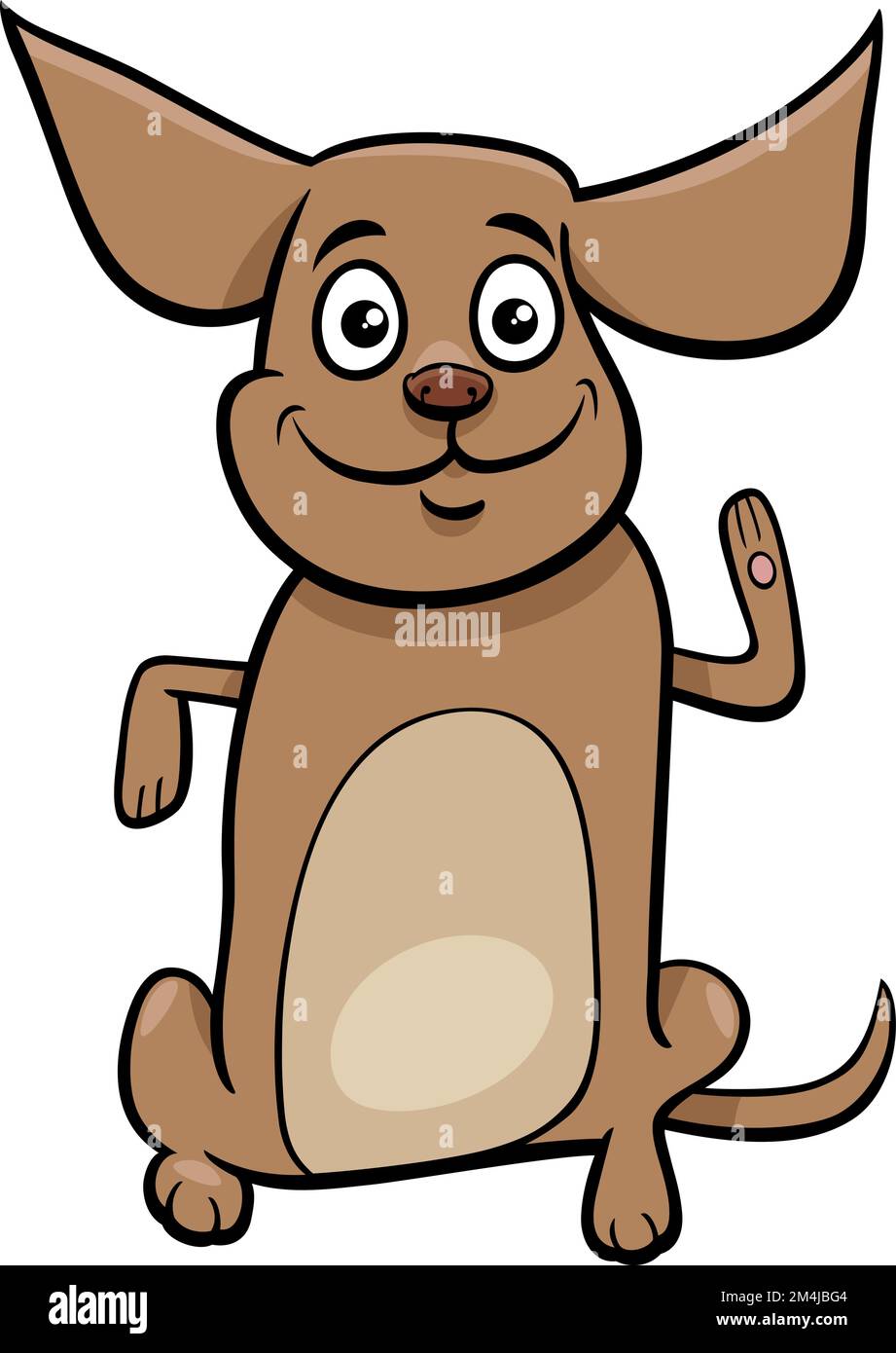 Cartoon illustration of funny brown puppy animal character waving his ...