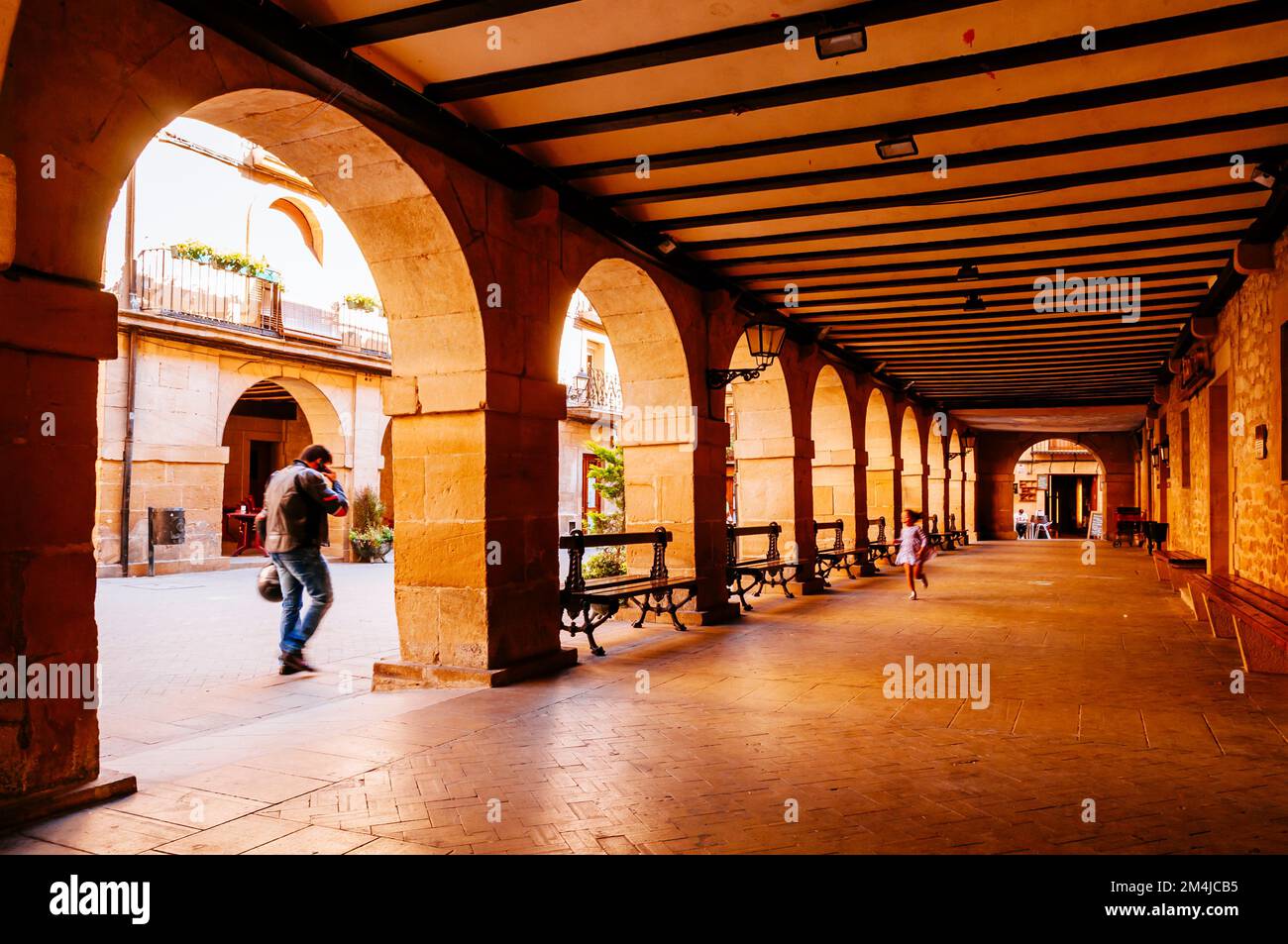 Porticoed gallery on the ground floor of the town hall. Plaza Mayor ...