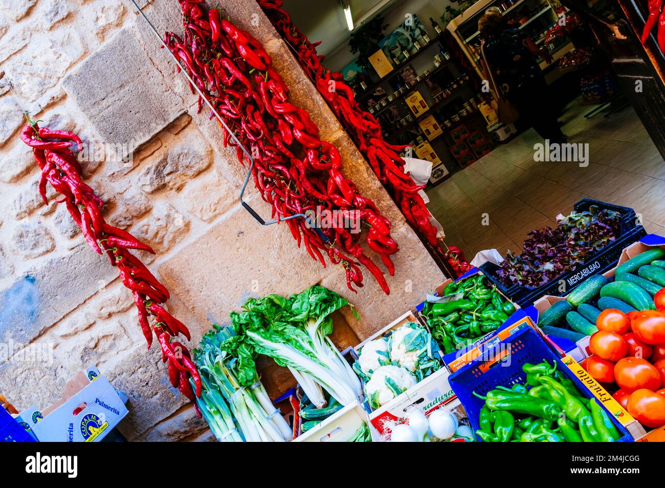 String of dried Red peppers hanging. Laguardia, Álava, Basque Country ...